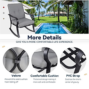 Incbruce 3 Piece Patio Bistro Set Outdoor Rocking Chairs Set, Porch Patio Chairs Set of 2 with Coffee Table (Gray Thickened Cushion)