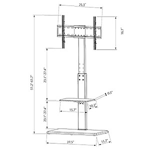 TV Floor Stand with Power Outlet & AV Shelf Universal Tall Corner TV Stand for 32-70 inch TV Viewing Angle Adjustment Height Adjustment Max VESA 600 * 400 Black