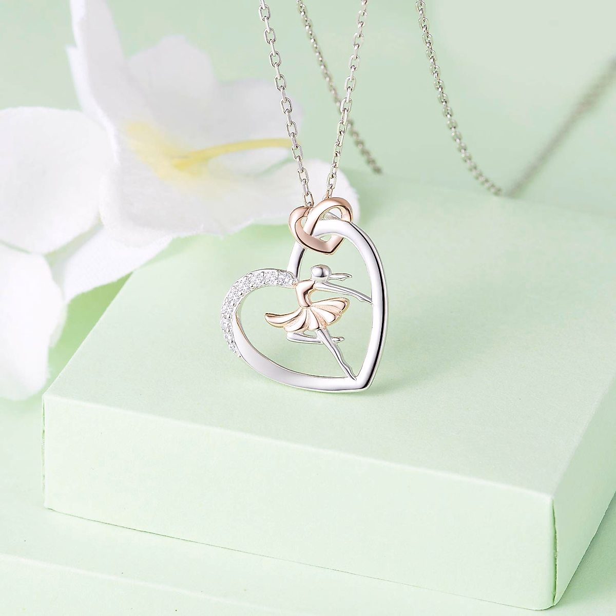 925 Sterling Silver Heart Ballet Dance Lovers Dancer Necklace Ballerina Silhouette Jewelry Gift for Women