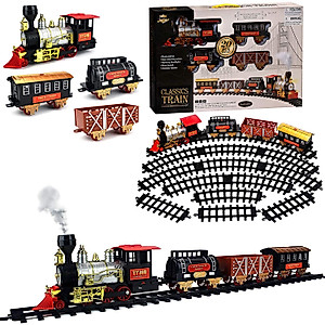 Large Classic Holiday Christmas Tree Train Set with Sounds Lights Smoke for Around Under The Christmas Tree