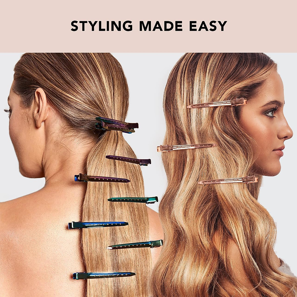 Kitsch Metal Duck Billed Hair Clips - Hair Styling Clips for Sectioning, Cutting, Coloring, Blow Drying and Makeup | Salon Quality Accessories - 6pcs (Rose Gold)