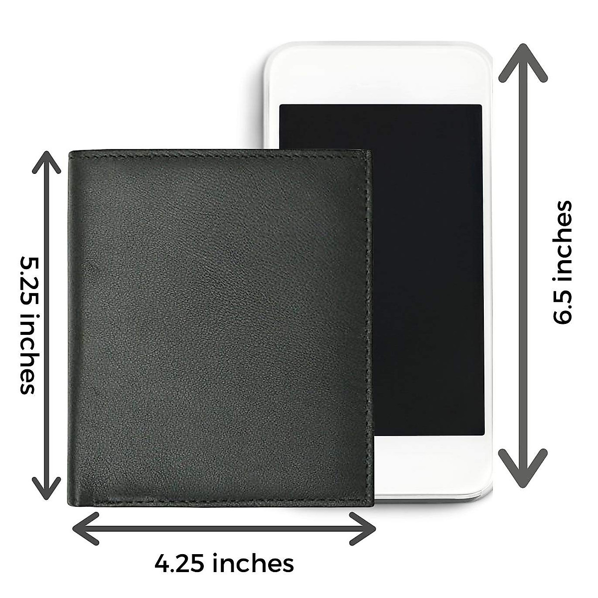 Texan Bull Bifold Genuine Leather RFID Blocking Wallet For Men Card Slots, 19 Cards, 2 ID Windows (Black)