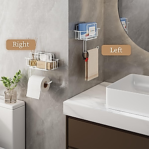 X-cosrack Toilet Paper Holder with Shelf, Wall Mount/Adhesive Matte White Toilet Paper Holder, Wipes Dispenser for Bathroom, Metal Bathroom Toilet Paper Holder for Kitchen, Bedroom