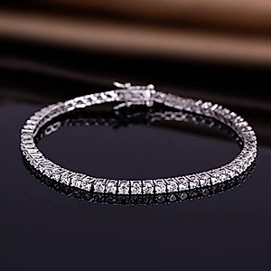 GMESME 18K White Gold Plated Cubic Zirconia Classic Tennis Bracelet 7.5 Inch