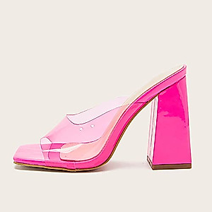 Fashion Women's Color Slippers Thick High Solid Transparent Toe Heel Women's Slipper Womens Arch Support Slippers Size 9 (Hot Pink, 7.5)