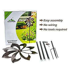 SteadyDoggie Wind Spinner Dahlia 61in Single Blade Easy Spinning Kinetic Wind Spinner for Outside – Vertical Metal Sculpture Stake Construction for Outdoor Yard Lawn & Garden