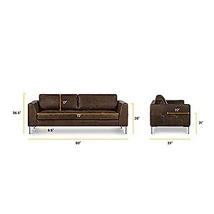 POLY & BARK Calle 90" Sofa, Brown Stone/Brushed Silver