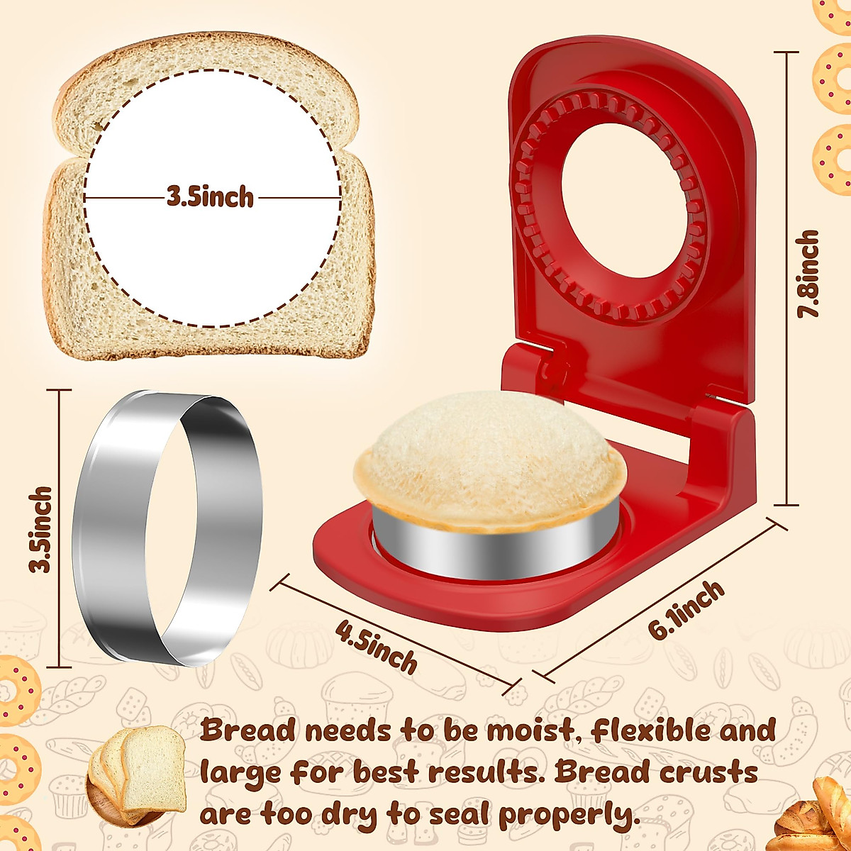 Metal Sandwich Cutters for Kids Lunch,Round Sandwich Cutter and Sealer,Peanut Butter Jelly Sandwich Cutter,Ideal for School Lunch Boxes and Bento Boxes Boys Girls(Round RED)