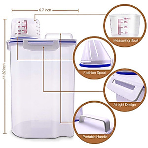 TIOVERY Dog Food Storage Container Small, Cat Food Storage Container Airtight Plastic Dispenser with Graduated Measuring Cup, Pourable Spout and Portable Collapsible Dog Bowl for Pet Food, Birds Seed