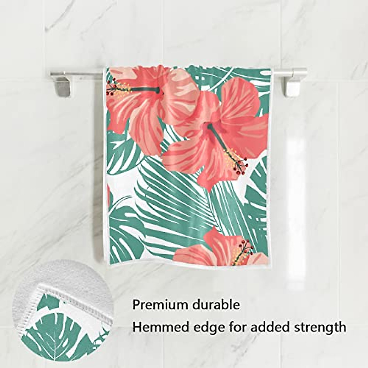 JUAMA Tropical Coral Flowers Green Palm Tree Leaves Hand Towel Lightweight Fingertip Towel Absorbent Hand Towel for Bathroom Gym Yoga Sport Multi-Purpose Towel 30x15 in
