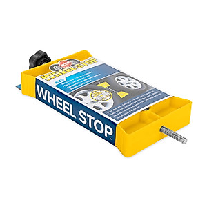 Camco Large RV Wheel Stop | Fits 26 to 30-inch Diameter Tires and Tire Spacing from 3 ½ to 5 ½-inches | Yellow (44622)