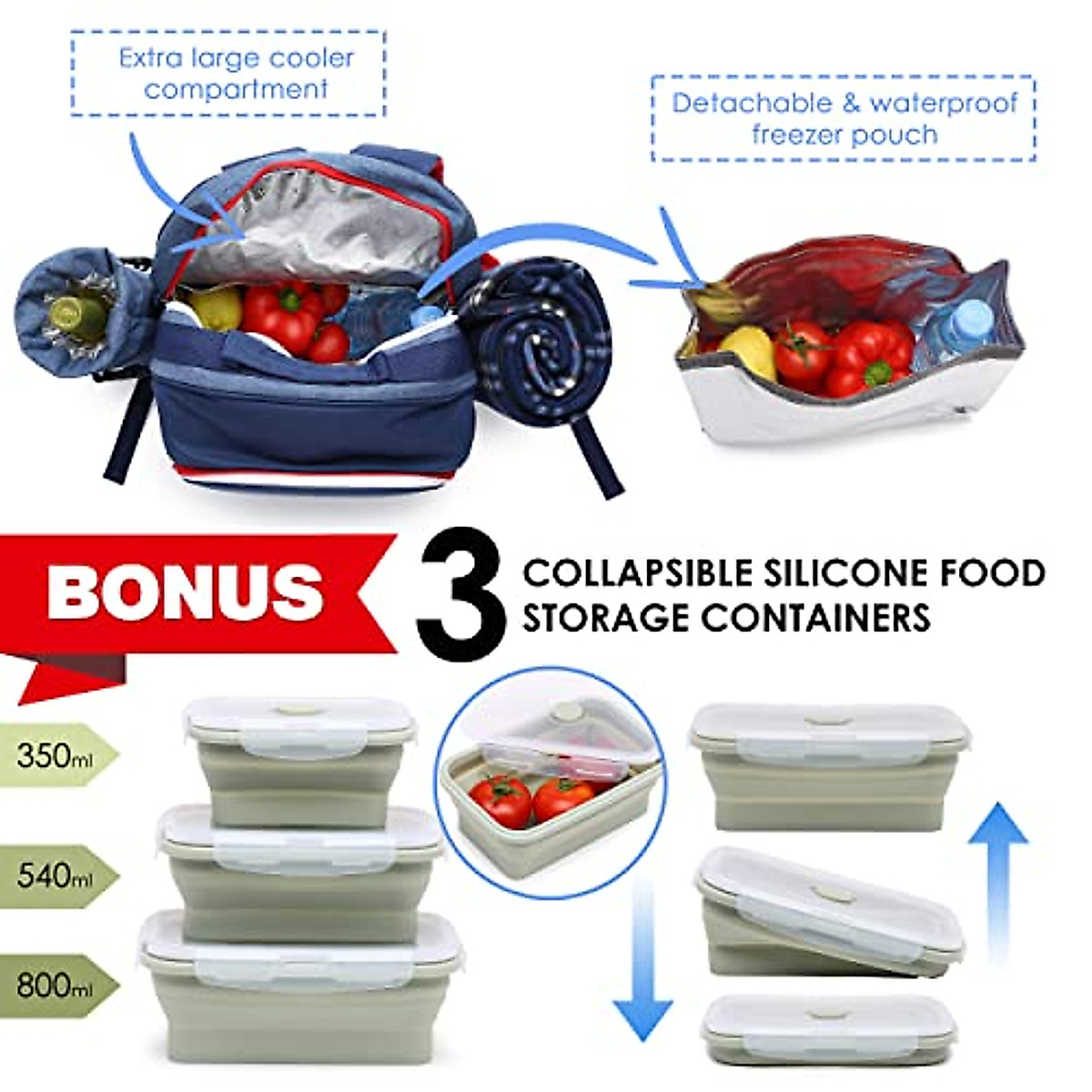 Frolk Picnic Backpack Set for 4 - Picnic Basket Backpack Kit with 4 Cutlery Sets, Cooler Compartment, Wine Holder, Picnic Blanket, 3 Food Storage Containers - Picnic Gift for Men and Women