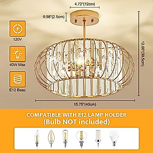 VIOLOEMI Modern Gold Close to Ceiling Light Fixtures, Crystal Semi Flush Mount Ceiling Light, Metal 3-Light Ceiling Lamp for Hallway Bedroom Living Room Dining Room(Bulb Not Include)