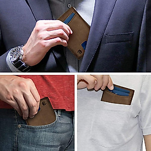 Bryker Hyde RFID Blocking Slim Minimalist ID Inside Front Pocket Wallet, Money Clip, 9 Slots, Leather (Texas Brown w/Pull Out Tab)