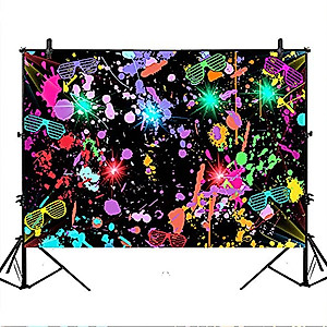Avezano Neon Glow in The Dark Backdrop Paint Splatter Graffiti Glow Party 80s 90s Themed Birthday Background Colorful Neon Party Birthday Backdrops Photo Studio Props (7x5)