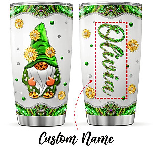 CUBICER Personalized Coffee Tumbler Gnome Customized Name Tea Cup With Lid Christmas Double Walled Stainless Steel Insulated Mugs For Women Men Girls Kids Holiday Drinking Glass