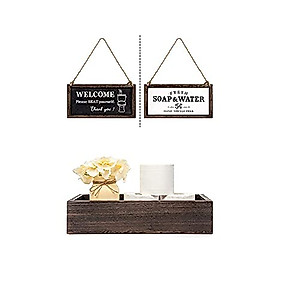 Mkono Bathroom Signs Decor Wall Hanging Farmhouse Wooden Sign with Sayings & Bathroom Box Decor Toilet Paper Basket with Yellow Mason Jar