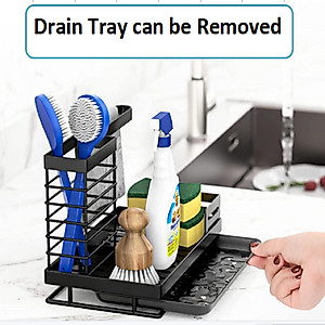 Kitchen Sink Caddy, Kitchen Sink Organizer Caddy, Sponge Holder Kitchen Sink Caddy with Drain Tray Pan, Stainless Steel Rustproof Sturdy Kitchen Sponge Brush Holder Storage for Dish Soap Dishcloth