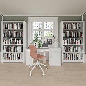 OSEILLC 5-Tier Bookshelf, White Bookshelf with Adjustable Storage Shelves, Metal Bookshelf, 69" Tall Bookcase for Living Room, Library, Office, Bedroom, Including Book Stopper