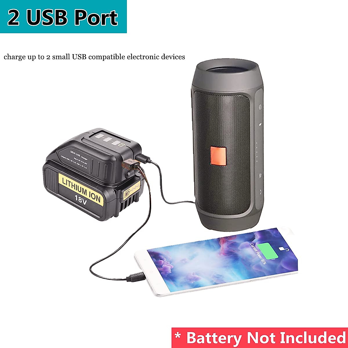 Qjin USB Charger for Dewalt 10.8V - 20V Battery, Power Tool Battery Charger Adapter (Battery Not Included)