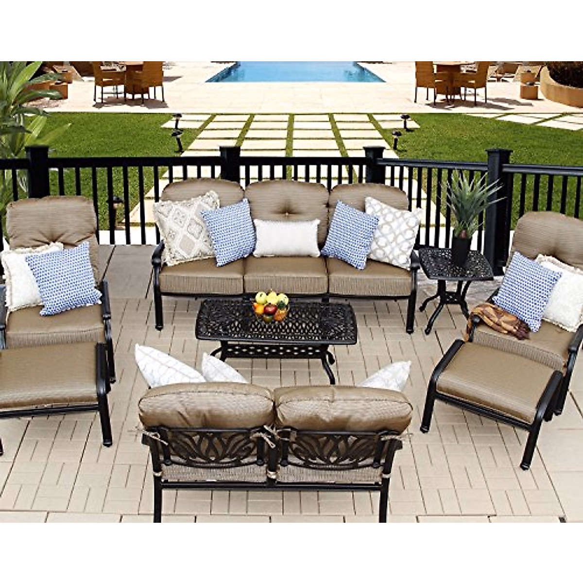theWorldofpatio Elizabeth Cast Aluminum Powder Coated 9pc Outdoor Patio Sofa Deep Seating Chat Set - Antique Bronze