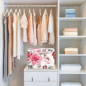 MFTJYO Storage Bin with Lid Pink Rose Foldable Storage Box Washable Fabric Storage Cubes Bin Organizer Basket Closet for Home Bedroom Closet Nursery Office
