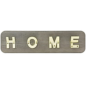 MyGift Wall Mounted Entryway Coat Rack with Brass Tone Metal Home Letter Hook and Vintage Gray Wood Backing, Hanging Organizer for Coat, Hats, Scarves, Lanyard, Leash