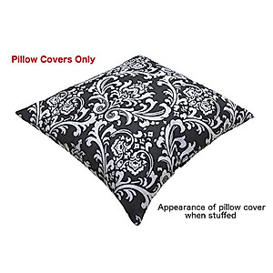 TreeWool Damask Accent Fall Winter 18x18 Set of 2 Decorative Throw Pillow Covers 100% Cotton Home Decor Pillowcases for Sofa Couch (Black)