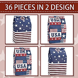 Whaline 36 Pack 4th of July Wrapped Treat Bags with Tag Stickers American Flag USA Party Favor Bags Patriotic Candy Bags Red Blue Kraft Paper Gift Bags for Independence Day Party Supplies Gift Wrap
