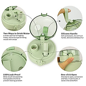 MOIOIBE 32oz Insulated Water Bottle with Straw for Women Kawaii Water Bottle for Kids Big Green Water Jug Cute Bottles with Strap Leak-proof and No Sweat