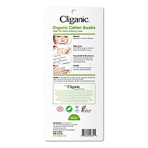 Cliganic Organic Cotton Swabs, 500 Count - 100% Pure Natural Cotton, Chlorine-Free Hypoallergenic, Soft, Gentle & Absorbent Buds