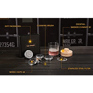 Cocktail Smoker Kit With 4 Cans Wood Chips Brush for Drinks,Gift for Drinks Lover, Dad, Husband,Old Fashioned Smoker Kit Drink Whiskey Smoker Infuser Kit Smoke Top For Cocktails