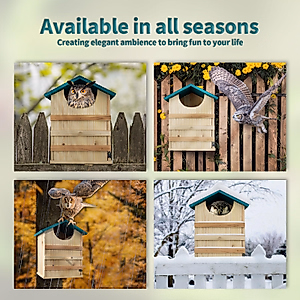 MLOHASING Cedar Wood Screech Owl House - Handcrafted 14x10 Inch Rustic Birdhouse with Perch Stand & Mounting Kit, Outdoor Wildlife Habitat Shelter for Garden, Yard, Avian Nesting Box