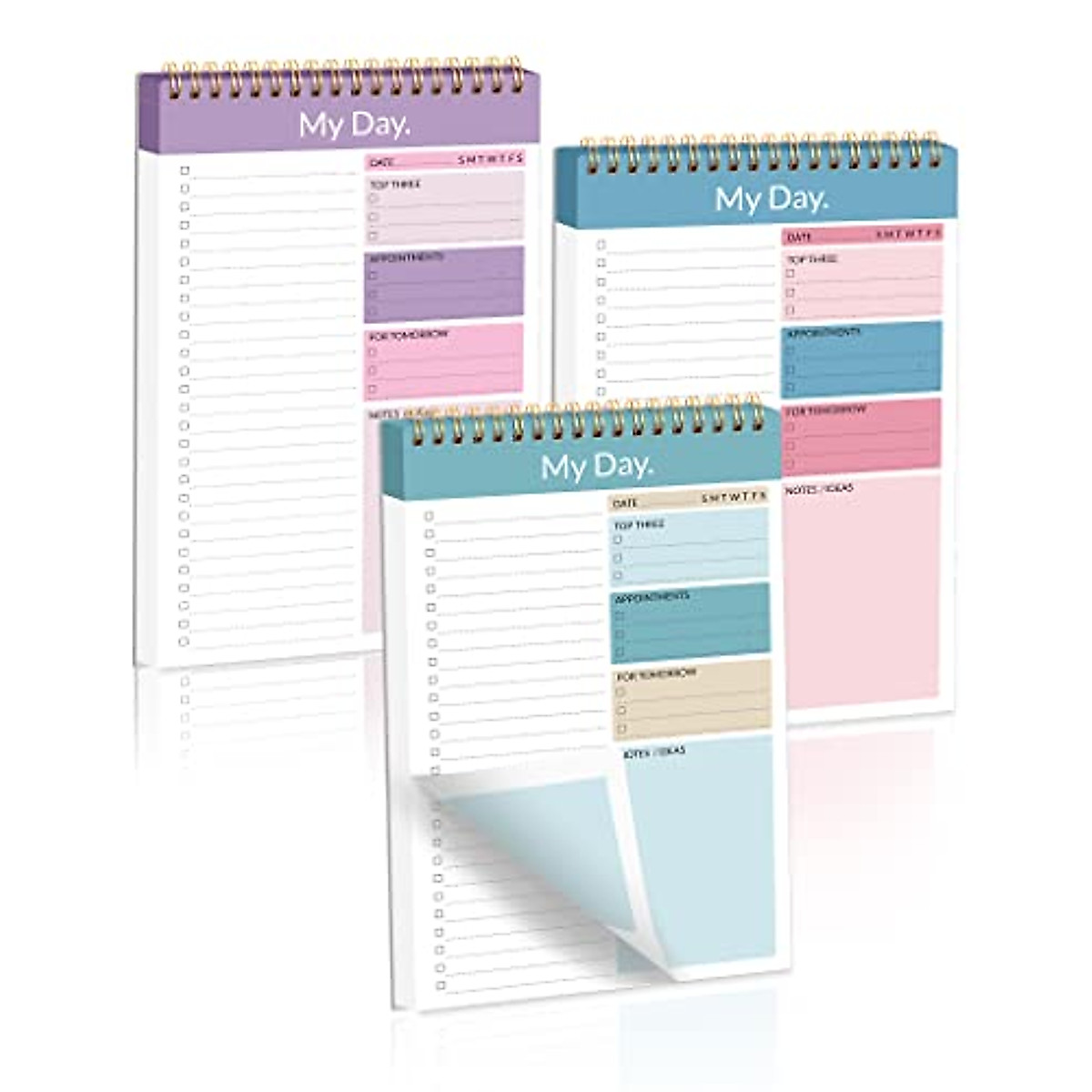 SUNEE To Do List Notepad - 3 Pack Daily Task Planner Pad, Last For 312 Days, 6.5" x 9.8" Double-sided Spiral Checklist Notebook Organizer for Adults and Kids, School, Home & Office(Teal, Blue, Purple)