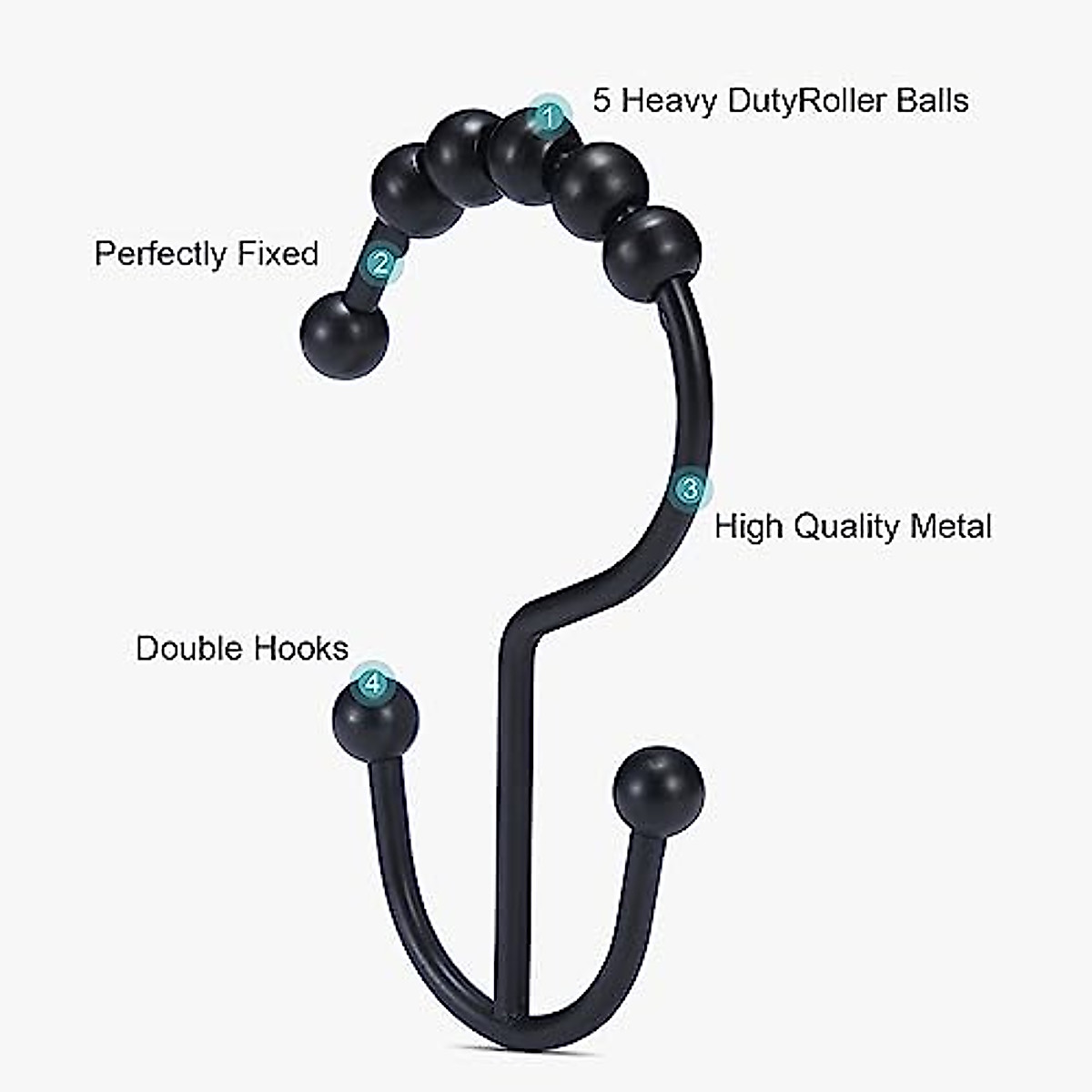 Shower Curtain Hooks, Goowin Shower Curtain Rings, Rust Proof Metal Black Shower Curtain Hooks, Free Sliding Shower Curtain Hooks, Double Shower Curtain Rings for Curtain & Liners, Black