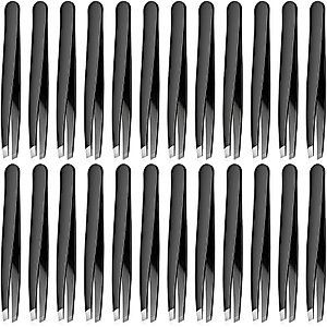 Mudder 24 Pieces Eyebrow Tweezers Bulk Stainless Steel Slanted Tip Precision Tweezers for Facial Hair, Blackhead and Tick Remover, Men and Women Professional