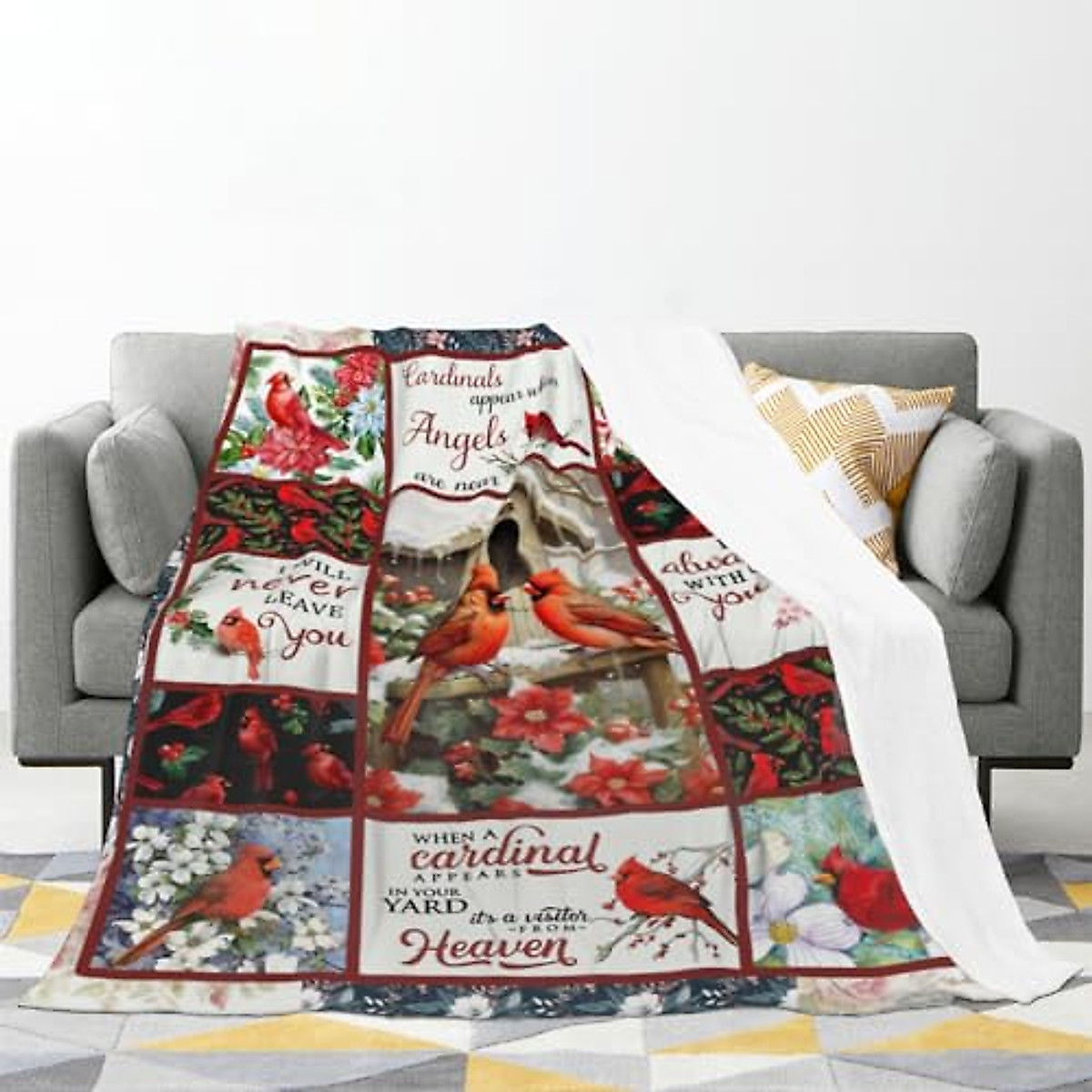 Cardinal Blanket, Cardinal Throw Blanket Ultra Soft Christmas Throw Blanket 40 X 50 Inches Lightweight Red Cardinal Bird Blanket for Sofa Bedding Home Cardinal Gifts for Women Men Children
