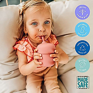 Pura my-my Silicone Straw Cup| Spill Proof, Reusable, Food Grade Silicone, Plastic-Free | For Kids, Toddlers, Babies & Infants - 2 Pack Rose & Moss