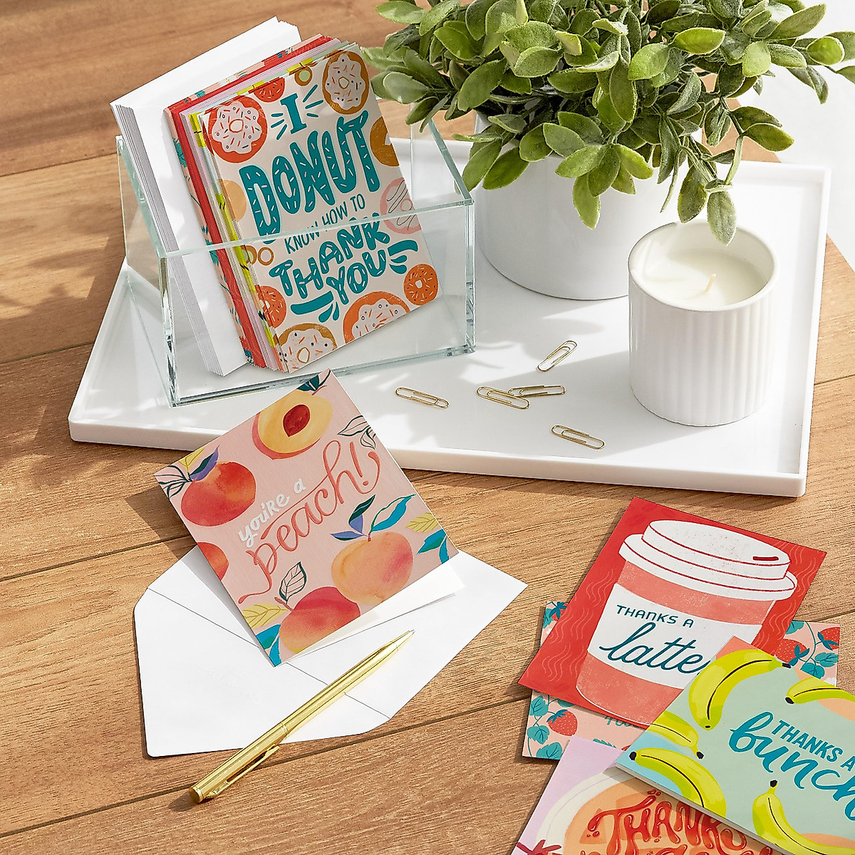 Hallmark Thank You Notes, Food Puns (36 Blank Cards with Envelopes) Donut, Latte, Brunch