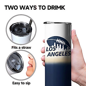 Los Angeles Classic Stainless Steel Tumbler with Lid and Straw, City Football Fans Gifts,20oz Football Team Skinny Travel Mug Tumbler Cup Water Botter