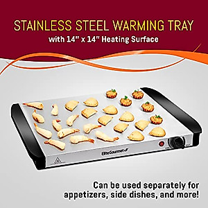 Elite Gourmet EWM-6122 Dual 2 x 2.5 Qt. Trays, Buffet Server, Food Warmer Temperature Control, Clear Slotted Lids, Perfect for Parties, Entertaining & Holidays, 5 Qt Total, Stainless Steel