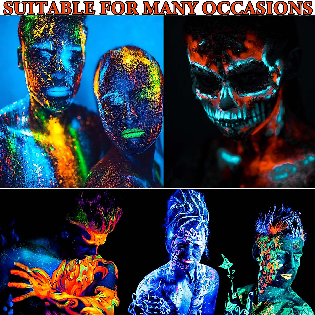 6 Pcs Glow in the Dark Face Body Paint,Blacklight Neon Face & Body Paints,Easily Cleanable Face & Body Paint Set Neon Body Makeup Glow in the Dark Party Supplies