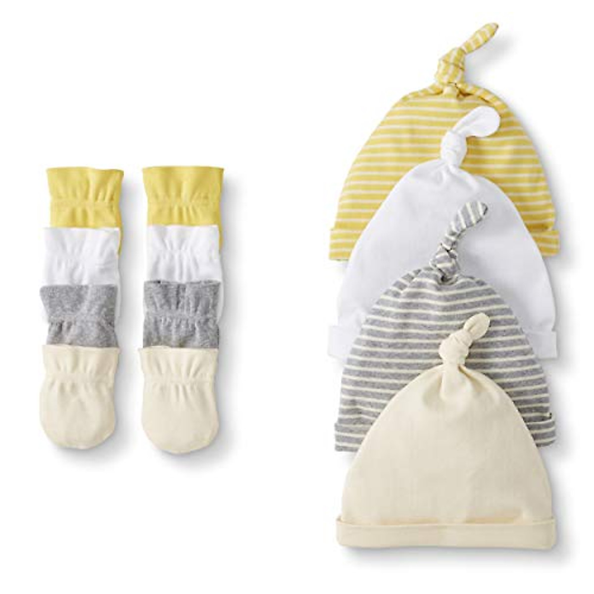 Moon and Back by Hanna Andersson Baby 4-Pack Organic Cotton Cap and Mitten Set, Yellow, 0-3 months