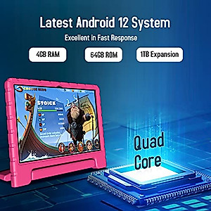 ITDULCET Kids Tablet 10 inch, 4GB +64GB Tablet for Kids, Android 12 2.4/5G WiFi, 2MP+5MP Dual Camera 1200 * 800 HD IPS Touchscreen, Family Link for Parental Control with Kid-Proof Case, 6000mAh