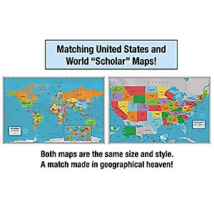Laminated United States Scholar Map Poster | Educational Elementary School Version | Easy-to-Read Large Labels | 36” x 24” | Shipped in a Tube, Not Folded | Great for The Home or Classroom