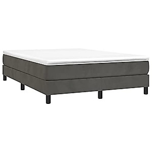 vidaXL Box Spring Bed Frame Home Indoor Bedroom Bed Accessory Wooden Upholstered Double Bed Base Furniture Dark Gray 53.9"x74.8" Full Velvet