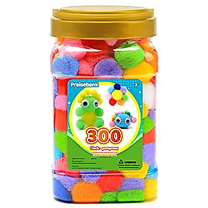 Praisebank 300pcs 1 inch Pom Poms, Pom Poms for Arts and Crafts, Pom Pom Balls in jar, Pom Poms for Crafts.