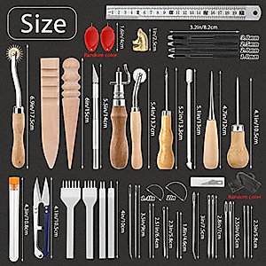 BAGERLA Leather Working Tools, Leather Sewing Kit with Waxed Thread Needle Awl Groover Tracing Wheel Prong Punch Storage Bag Leather Tools Kit Great for Leather Stitching and Leather DIY Crafting