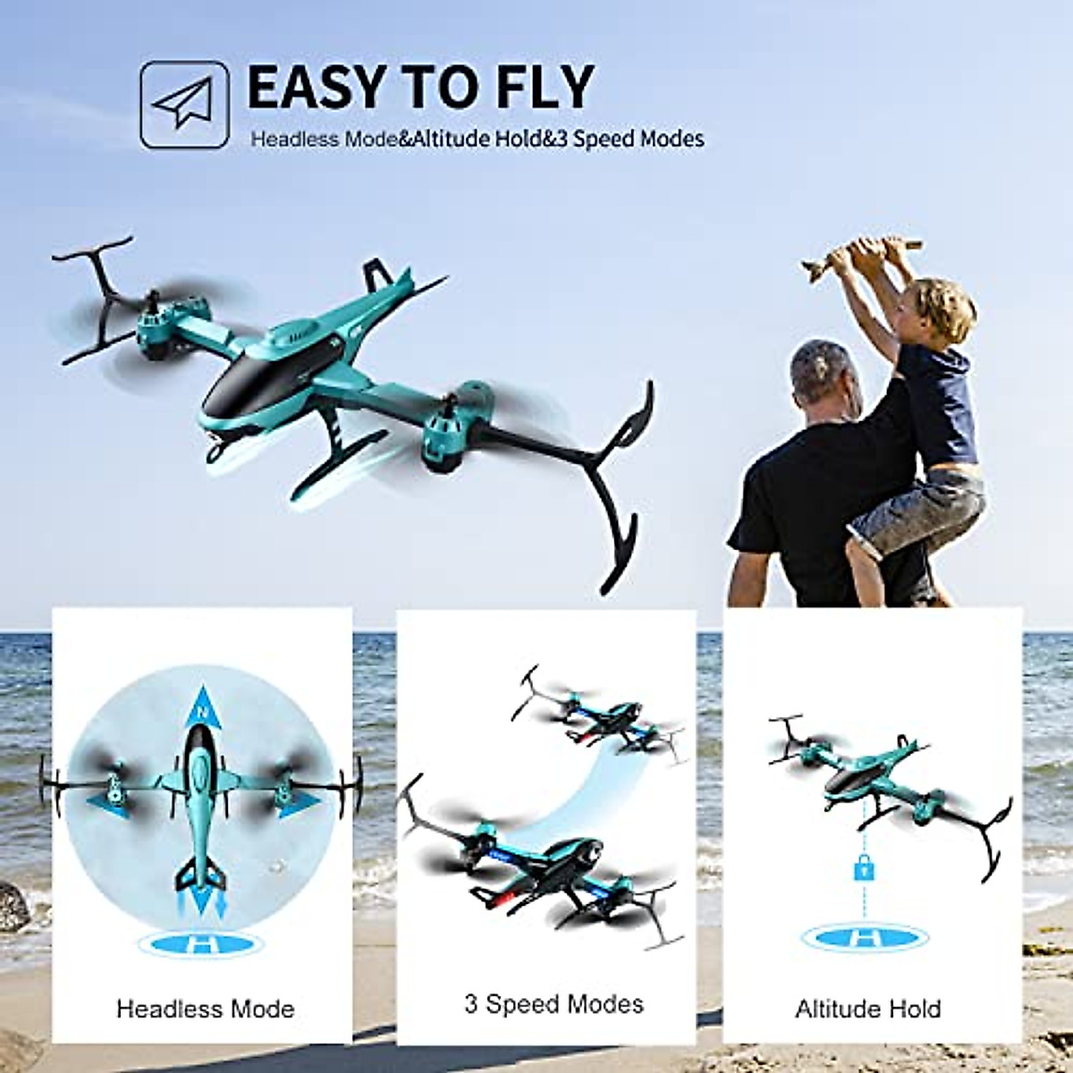 4DRC V10 Drone with 1080P HD Camera for Kids Adults,Helicopte Mini Foldable RC Quadcopter WIFI FPV Live Video for beginners,3D Flips, Gestures Selfie, Altitude Hold, Waypoint Fly,One Key Start, 2 Batteries