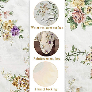 Water Resistant Vintage Floral Tablecloth Square Calico Vinyl with Flannel Backing Reusable Plastic Table Cover for Home Kitchen Fiesta 60x60 Inch